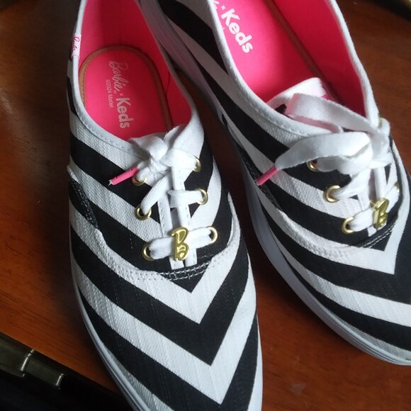 Keds | Shoes | Platform Barbie Keds Pink Sole Sz Blkwht Stripes Shoes ...